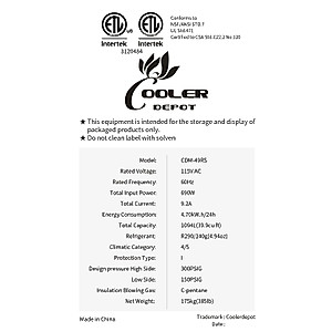 Commercial Refrigerator Glass 2-Door Sliding Door Merchandiser Display Cooler Case Fridge NSF, Bottom-Mounted, 54 inches width, capacity 47 cuft 110V, Restaurant Kitchen CDM-49RS