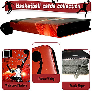 Basketball Card Binder, Trading Card Binder 9 Pocket with 50 Removable Sleeves Fits 900 Sport Cards, 3 Ring Card Holder Binder with Zipper, Collector Storage Album