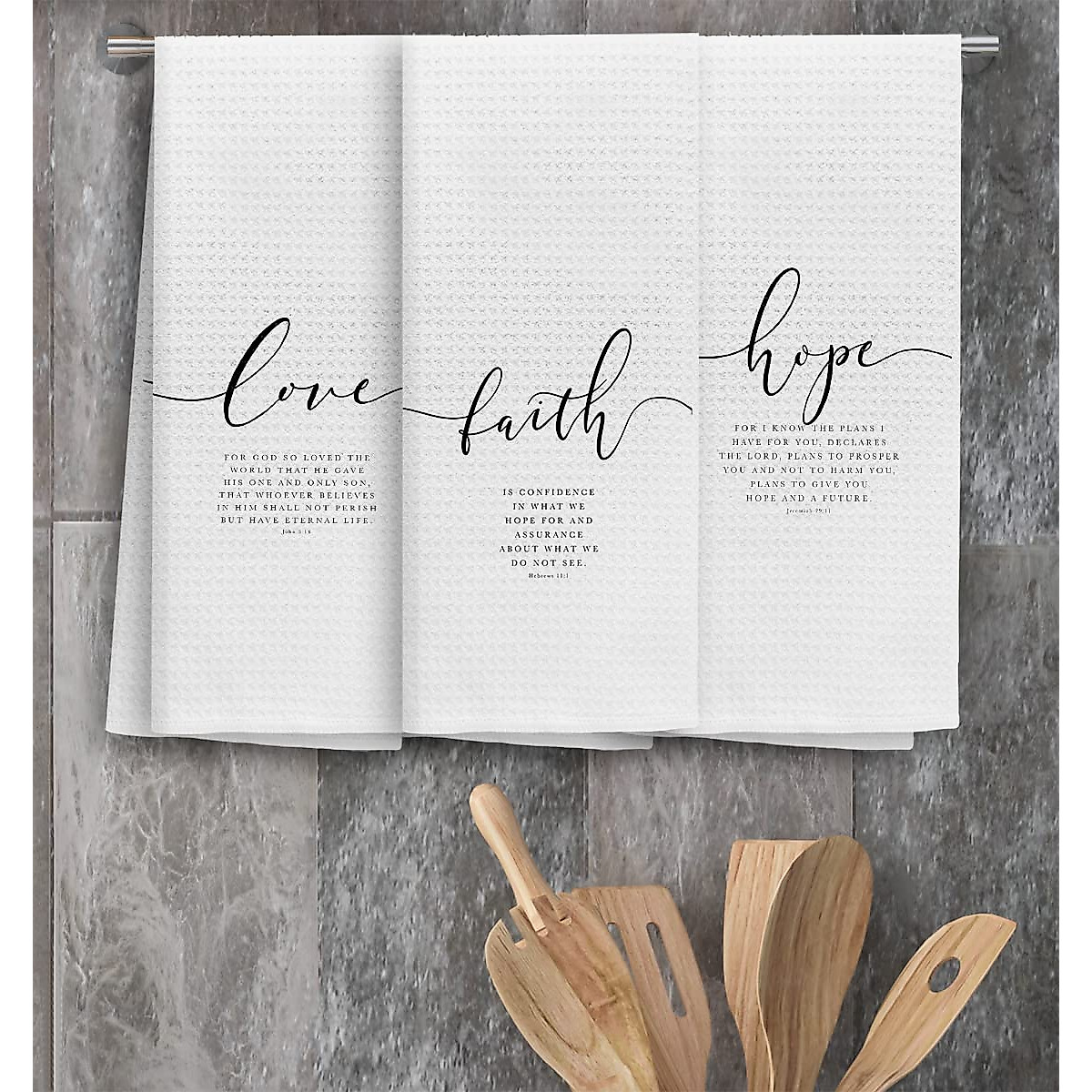 TUNW Christian Bible Verse Love Faith Hope Inspirational Soft and Absorbent Kitchen Towels Dishcloth,Christian Hand Towels Dish Towels 16″×24″Set of 3,Gifts for Christian Women Faith Teen Girls Mom