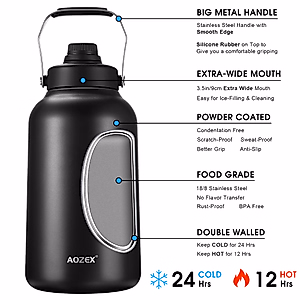AOZEX 1 Gallon Insulated Water Bottle - Stainless Steel, 128 oz, Perfect for Camping and Sports