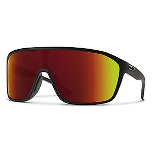 SMITH Boomtown Sunglasses – Shield Lens Performance Sports Active Sunglasses for Biking, Running, Fishing & More – For Men & Women – For Men & Women – Matte Black + Red ChromaPop Mirror Lens