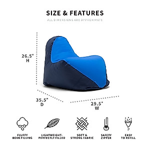 Big Joe Warp Bean Bag Chair, Blue/Navy Spandex and Smartmax, Durable Polyester Nylon Blend, 2.5 feet