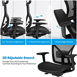 Giantex Ergonomic Office Chair, High-Back Mesh Executive Chair, with Adjustable Headrest, 3D Armrest, Lumbar Support, Reclining Backrest, Swivel Home Desk Chair, Computer Task Chair