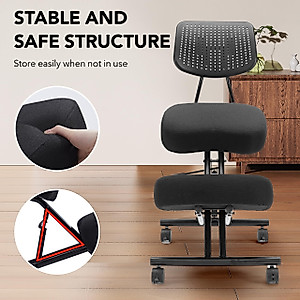 SOMEET Kneeling Chair Ergonomic with Back Support, Ergonomic Kneeling Chair with Brake and Smooth Gliding Casters, Adjustable Stool for Home and Office, Posture Chair to Relieve Back Pain, Black Linen
