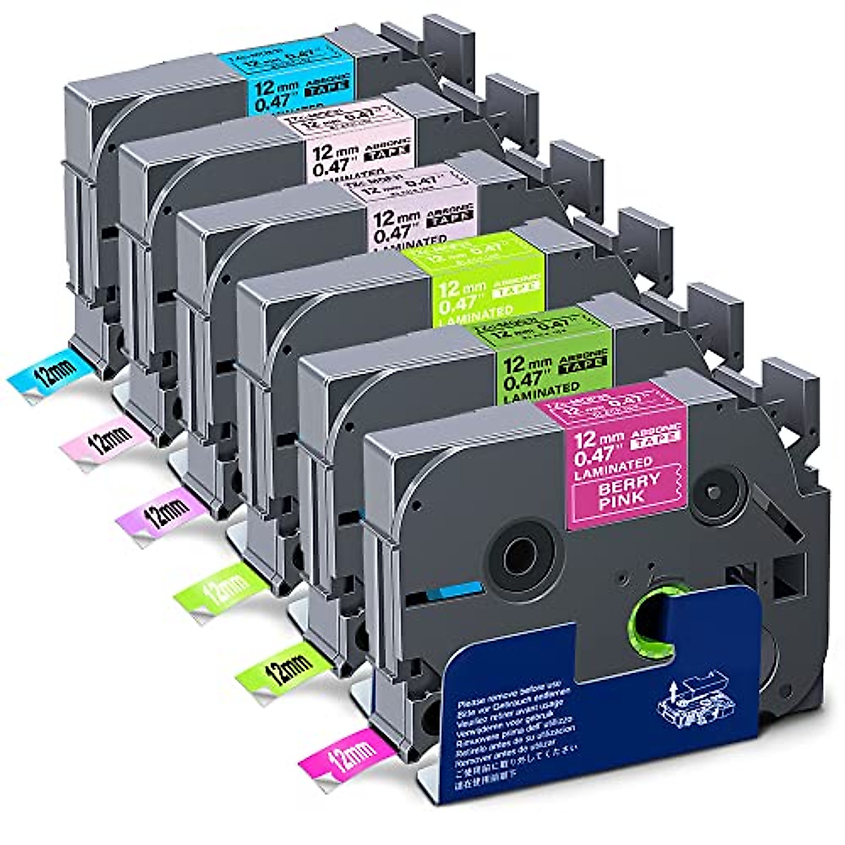 Absonic 6-Pack Label Maker Tape Compatible for Brother P Touch Label Tape Tze 12mm 0.47 Laminated Tape Tz 1/2" Colored Label for PTouch PT-D220 PT-D210 PT-H110 PT-D400 PT-1880 PT-D610BT PT-D600