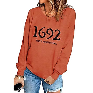 VKEGNIO 1692 They Missed One Halloween Sweatshirt For Women Witch Halloween Shirts Casual Long Sleeve Witch Gift Pullover Tops (Large, Orange)