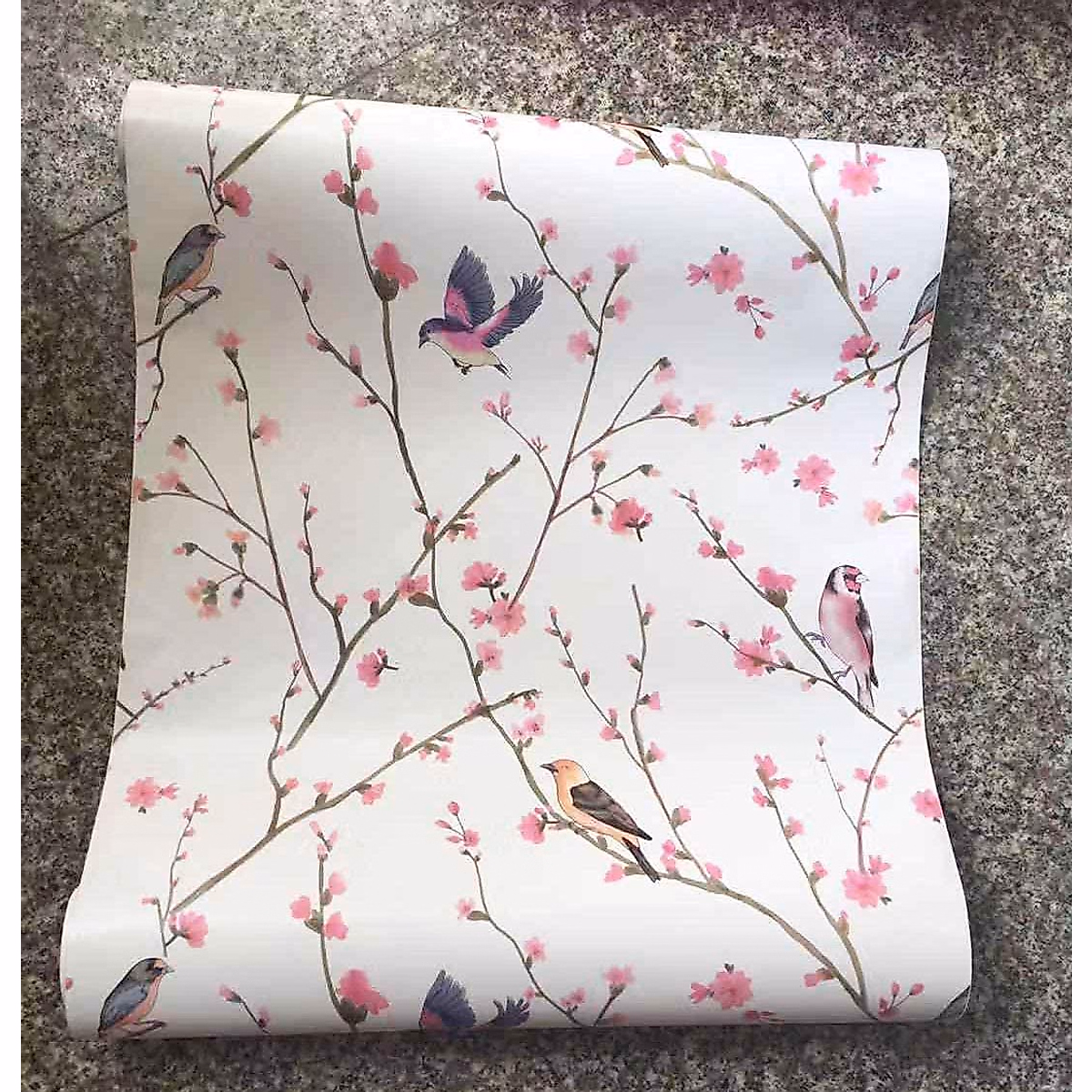 Self Adhesive Vinyl Vintage Floral Birds Shelf Liner Contact Paper for Cabinets Dresser Drawer Furniture Walls Decal 17.7X117 Inches