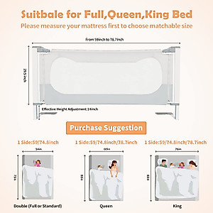 Letfonmo Bed Rail for Toddlers, 74.8" Baby Bed Rail Guard with Upgraded Durable Material, Sturdy Toddler Bed Rail No Gap, Easy to Install Bed Guard Rail for Queen King Twin Full Size Bed (1 Piece)