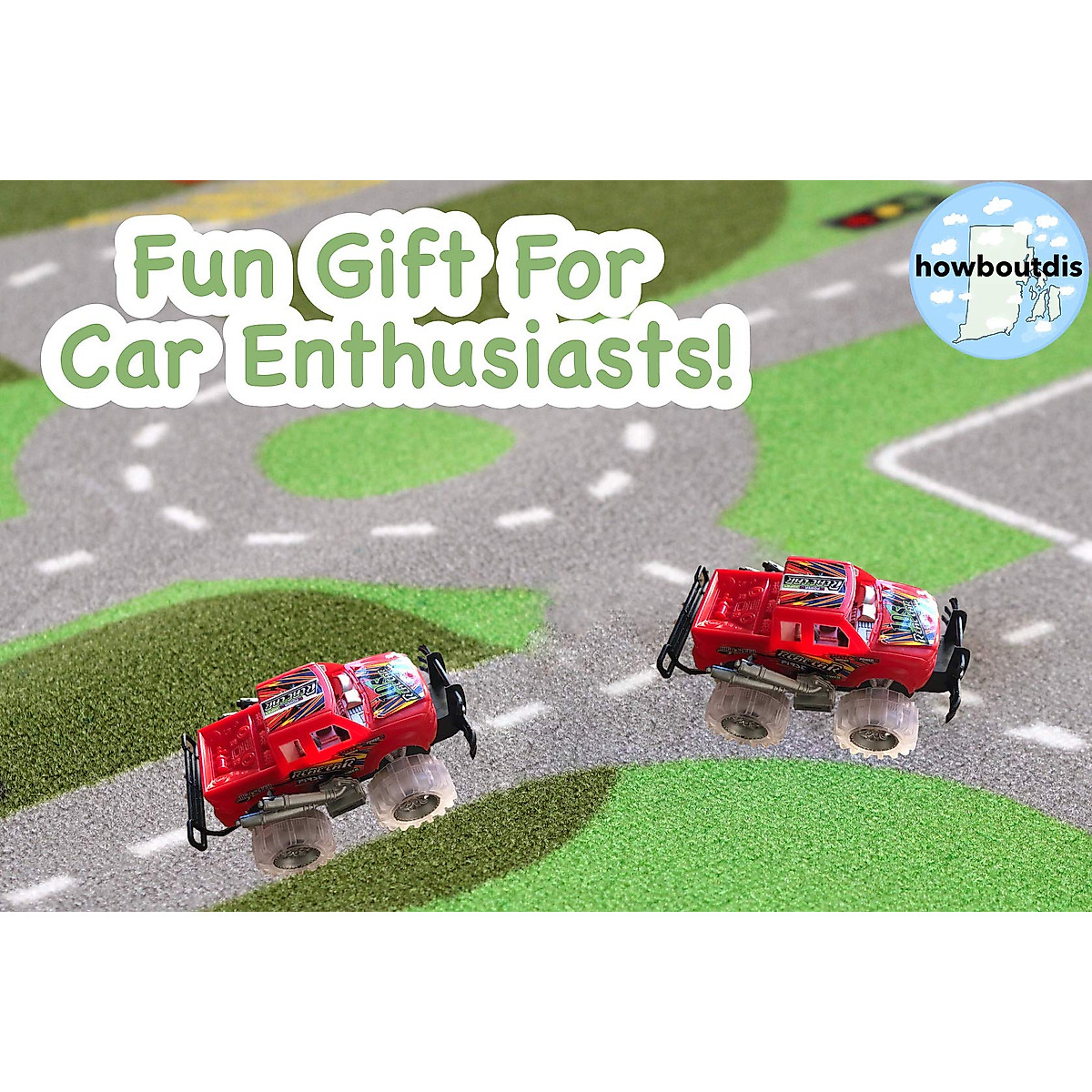 HOWBOUTDIS (1) Light Up Monster Truck with Flashing LED Tires & Push N Go Friction for Easy Motion - Great Birthday Gift for Boys or Girls Ages 3+ - Ideal Party Favor or Carnival Prize