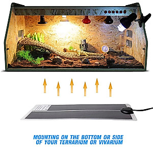 FIPASEN Reptile Heating Mat, 2PCS Reptile Heating Pad with Temperature Adjustment for Reptiles Tortoise Snakes Lizard Gecko Hermit Crab Amphibians - Removable Terrarium Heat Mats(7W, 6x11 inches)