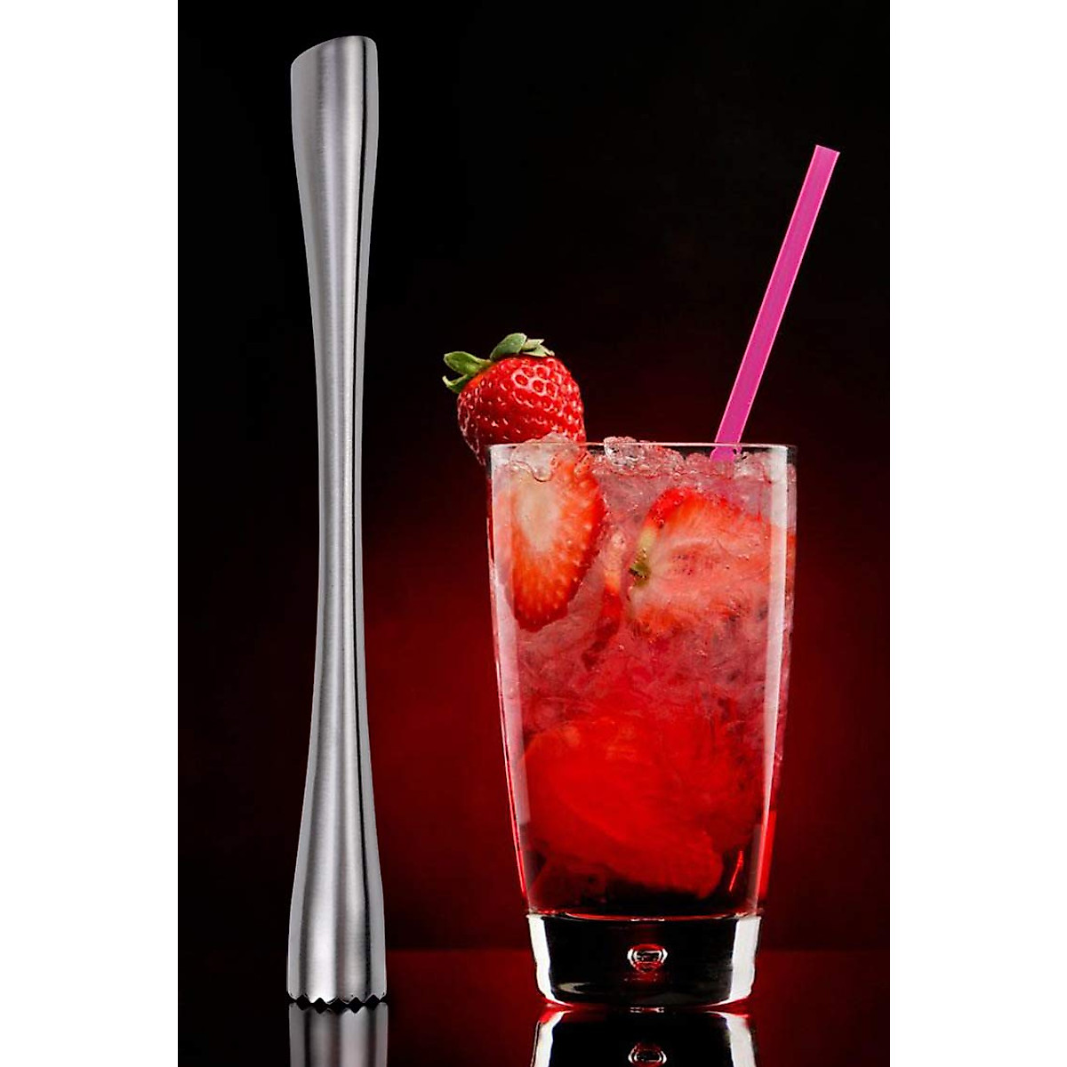 ITTA 10" Solid Stainless Steel Muddler with Serrated End (1)