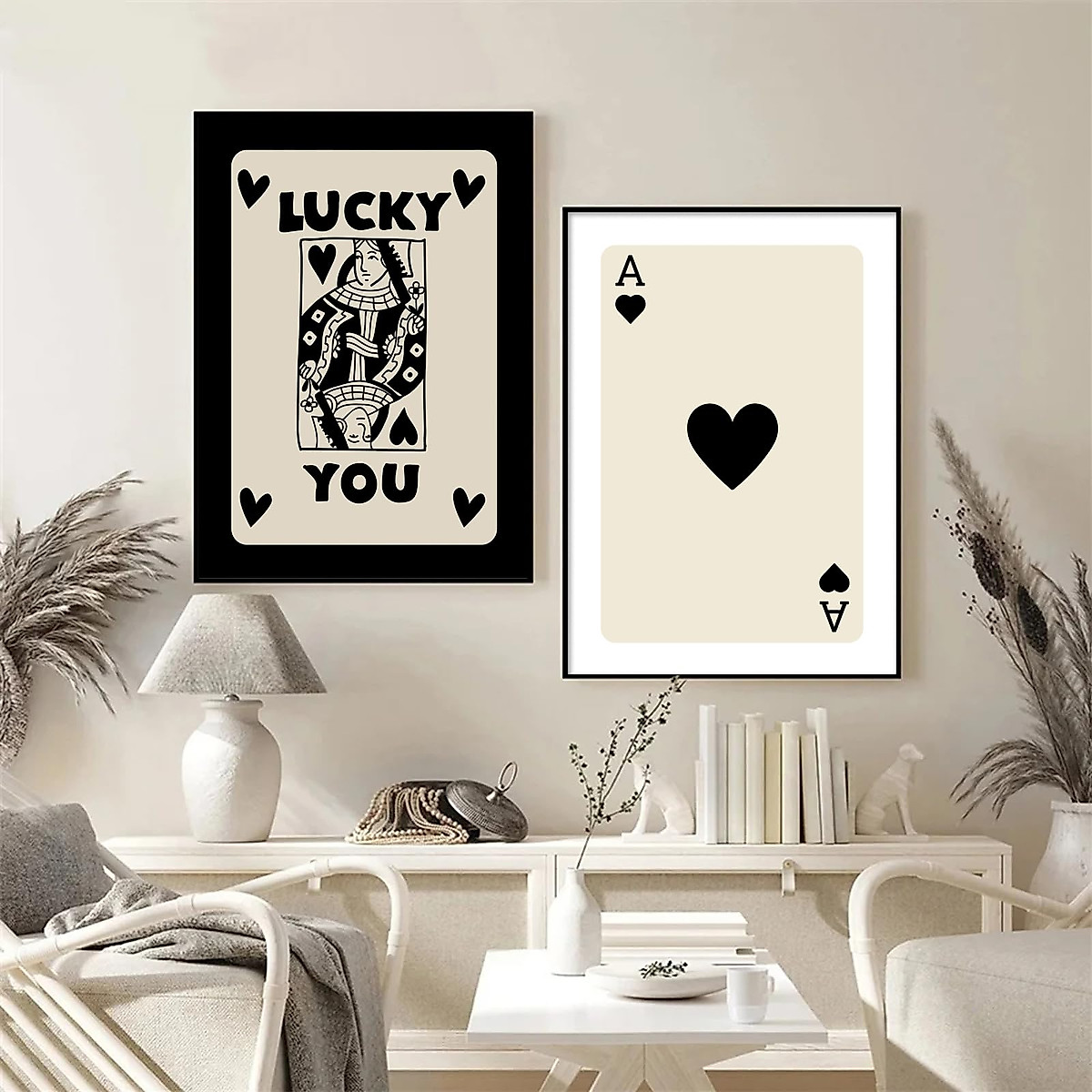 Trendy Retro Wall Art Set Of 2, Retro Trendy Aesthetic Print, Black Ace Card Poster Aesthetic Art , Lucky You Poster, Trendy Wall Art, Funny Art Digital 16x24inch Unframed