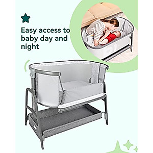 babyboat Bassinet Bedside Sleeper with 360° All Air Mesh, Bedside Crib with Storage Basket, Cozy Adjustable Portable Bassinets for Safe Co-Sleeping, Baby Crib for Infant/Newborn
