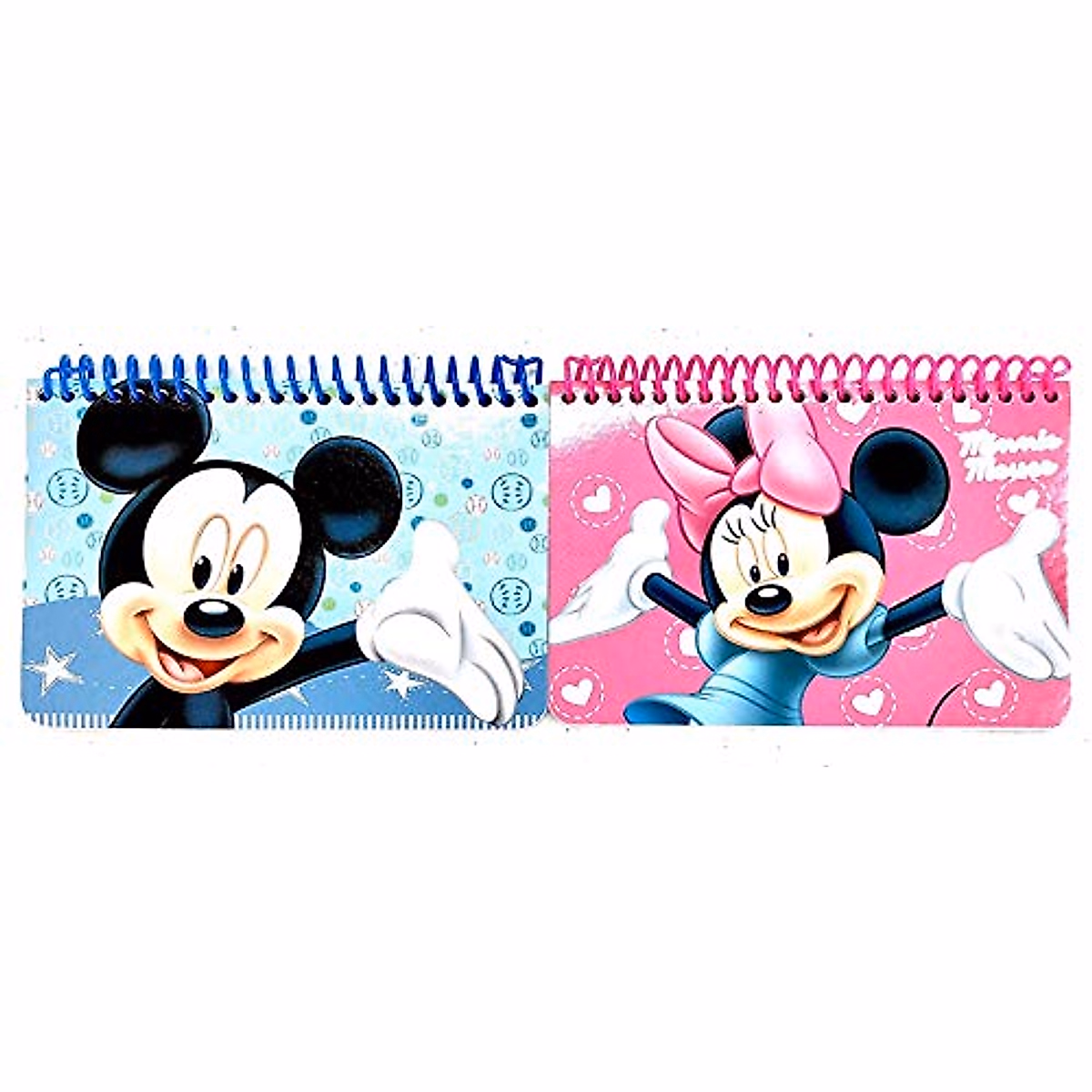 Disney Mickey and Minnie Mouse Drawstring Backpacks Plus Lanyards with Detachable Coin Purse and Autograph Books (Set of 6) (Pink Blue)
