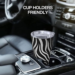 Zebra Print Tumbler with Lid and Straw 20oz Stainless Steel Car Cup for Hot and Cold Drinks, Double Wall Insulated Travel Coffee Mug Reusable Drink Thermos Cup Birthday Gifts