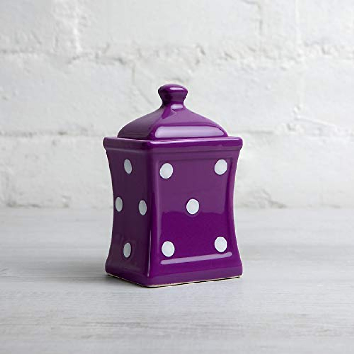 Handmade Purple and White Polka Dot Small 5.3oz/150ml Ceramic Kitchen Herb, Spice, Storage Jar with Lid, Pottery Canister, Housewarming Gift by City to Cottage®