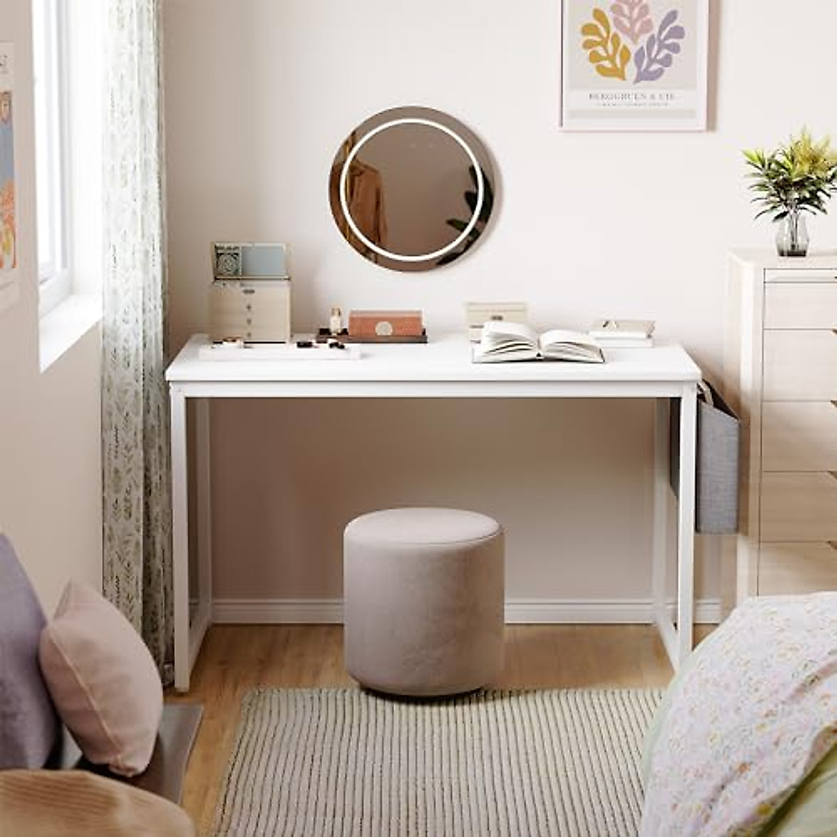 Cubiker Computer Desk 55 inch Home Office Writing Study Desk, Modern Simple Style Laptop Table with Storage Bag, White