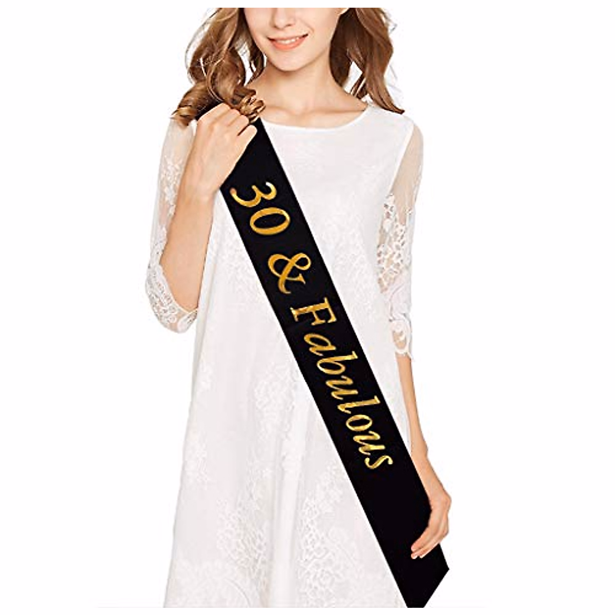 30th Brithday Gold Tiara and Sash, Glitter Satin 30 & Fabulous Sash and Crystal Rhinestone Birthday Crown for Happy 30th Birthday Party Supplies Favors Decorations 30th Birthday Cake Topper