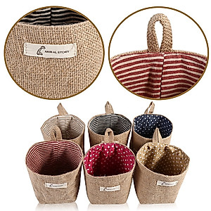 2Pack Cotton Linen Storage Basket Wall Door Hanging Storage Bag Clothes Bag Home Gadget Storage Organizer Foldable Basket Bin (Blue Dot)