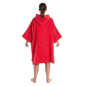 Dryrobe Towel Swim Robe - Hooded Surf Poncho Changing Robe - Organic Cotton - for Swimming, Beach, Surfing - Short Sleeve (Kids 5-9 - Red)