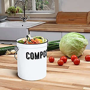 Modern white Farmhouse compost bin for kitchen, indoor compost bin, countertop compost bin with lid and Non smell charcoal Filter.
