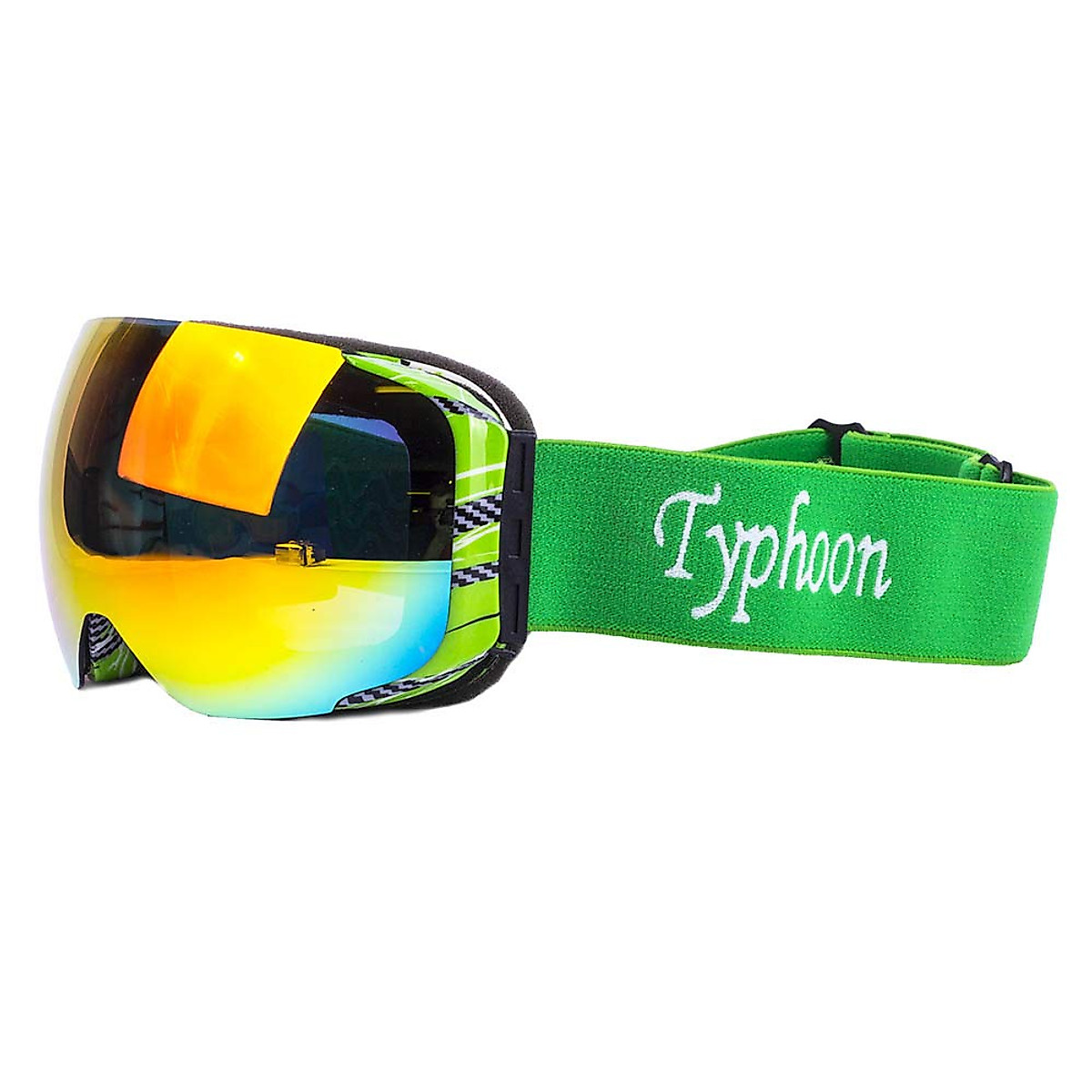 Typhoon Sports Magnetic Lens Ski Snowboard Anti-Fog Goggles (Green White w/Red & Yellow)