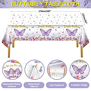 Butterfly Birthday Party Decorations Girls - 124PCS Butterfly Party Supplies, Balloon Arch/ Garland Kit, Butterfly Backdrop, Tablecloth, Latex Balloons, Metallic Balloons, 3D Butterfly Wall Decors