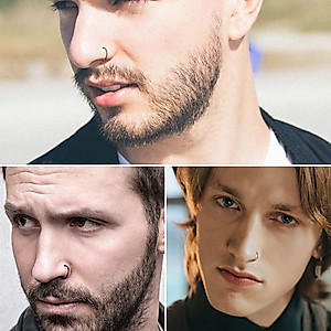 MILACOLATO 6PCS G23 Titanium Nose Rings Hoops 18G C-Shape Fake Nose Ring Disc Hypoallergenic Lip Nostril Body Piercing Jewelry Rings for Women Men, 8mm