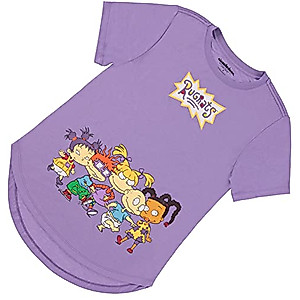 Nickelodeon Ladies 90's Fashion Shirt - Rugrats, Angelica and Chuckie Curved Hem Front and Back Short Sleeve Tee (Purple, X-Large)