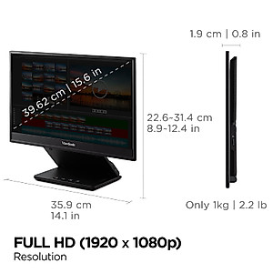 ViewSonic VP16-OLED 15.6 Inch 1080p Portable OLED Monitor with 2 Way Powered 40W USB C, Pantone Validated, Factory Calibrated, Built-in Ergonomic Stand with Protective Cover,Black