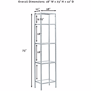 Crosley Furniture Aimee Narrow Bookshelf with Glass Shelves, Bookcase Storage, Gold and Glass