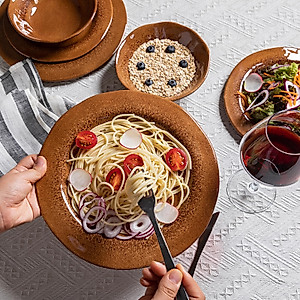 LEHAHA Brown Dishes Melamine Dinnerware Sets, 12 Piece Plates and Bowls Sets for 4, Unbreakable outdoor dishes dinnerware sets for Picnic, Camping and Eentertaining Dishes Set Service For 4