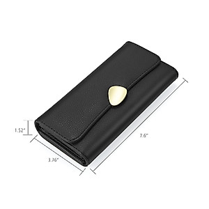 OYATON Clutch Wallets for Women, Soft Faux Leather Women Wallet with Phone Holder Zip Coin Pocket and Cute Leaf Shaped Snap Closure (Black)