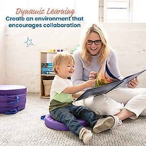 ECR4Kids SoftZone Floor Cushions with Handles, 2" Deluxe Foam, Round, Purple, (6-Pack)