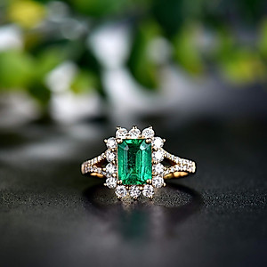 Lanmi Brilliant Natural Green Emerald Ring Solid 14K White Yellow Gold Engagement Wedding Diamonds Rings for Women Promotion