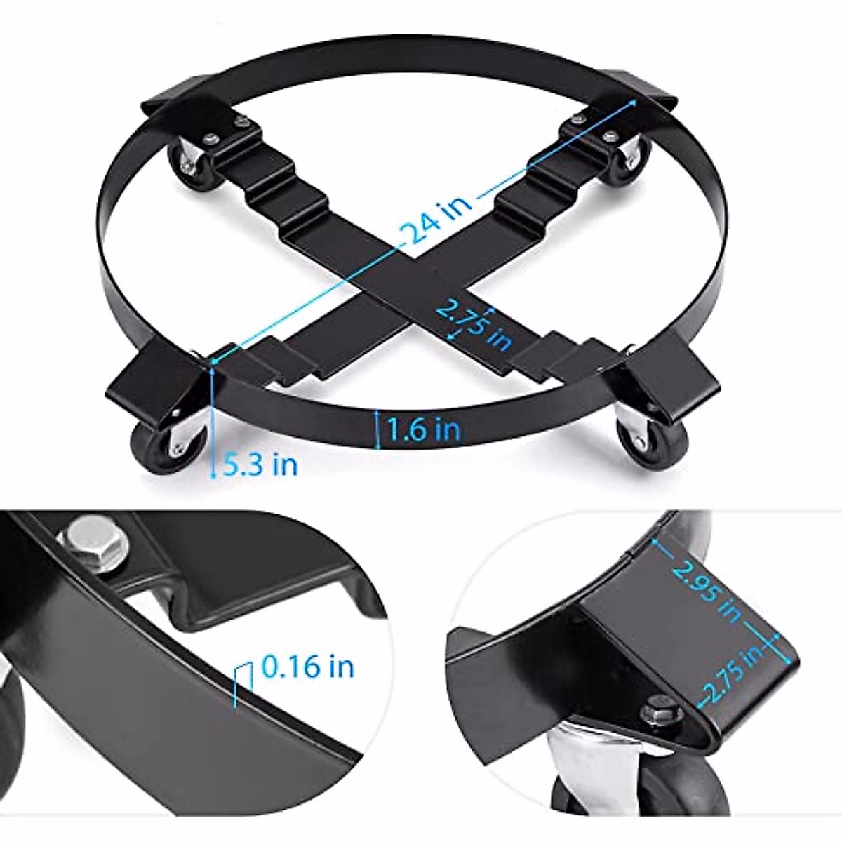 55 Gallon and 30 Gallon Drum Dolly Heavy Duty 24 Inch Plant Caddy with Wheels Swivel Casters Wheel Steel Frame Multi Purpose Dolly Cart Non Tipping Hand Truck Capacity 1000 Pound Barrel Dolly Black