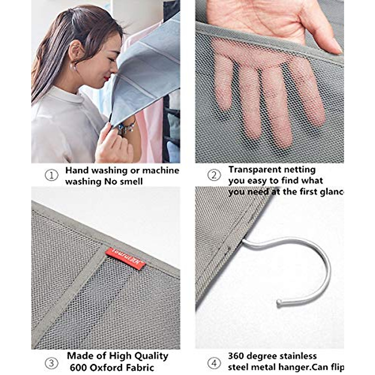 Ovyuzhen Dual-Sided Wall Closet Organizer Hanging with Mesh Pockets for Underwear,Bra,Socks,Accessories with Hanger Metal Hook Wardrobe Storage Bags Oxford Cloth Space Saver