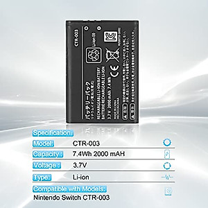 JUBOTY [2000mAh Capacity CTR-003 Battery for Nintendo 2015 Old 3DS 2DS NEW2DSLL Gaming Console, Li-ion New 0 Cycle Internal New Upgrade Battery Replacement with Repair Tool