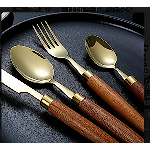 32-Piece Wood Silverware Cutlery Set for 8,Quality Stainless Steel Cutlery Set with Wooden Handle, Modern Tableware Cutlery Set for Home Restaurant Hotel Family Gatherings Mirror Finish