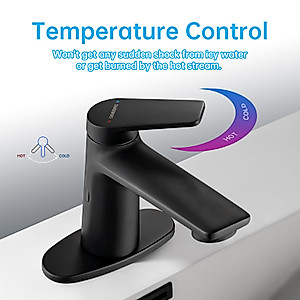 GOESMO Touchless Smart Bathroom Faucet for 1 or 3 Holes, Automatic Sensor Faucet 1 Handle, Adjustable Cold & Hot Temperature & Water Flow, Short & Long Instruction Modes, Metal Matte Black Bath Faucet