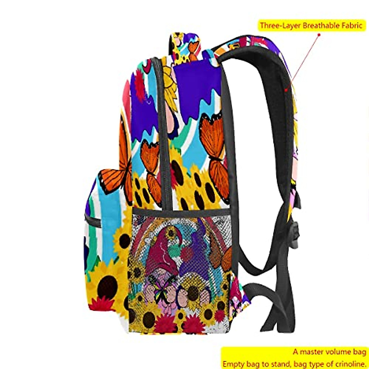 KIOPLYET Gnomes Sunflower Rainbow College Bookbag School Bag Children Kids Teens Business Laptop Backpack Travel Hiking Daypack Large Diaper Bag for Adult