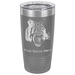 LaserGram 20oz Vacuum Insulated Tumbler Mug, Tiger Head, Personalized Engraving Included (Gray)