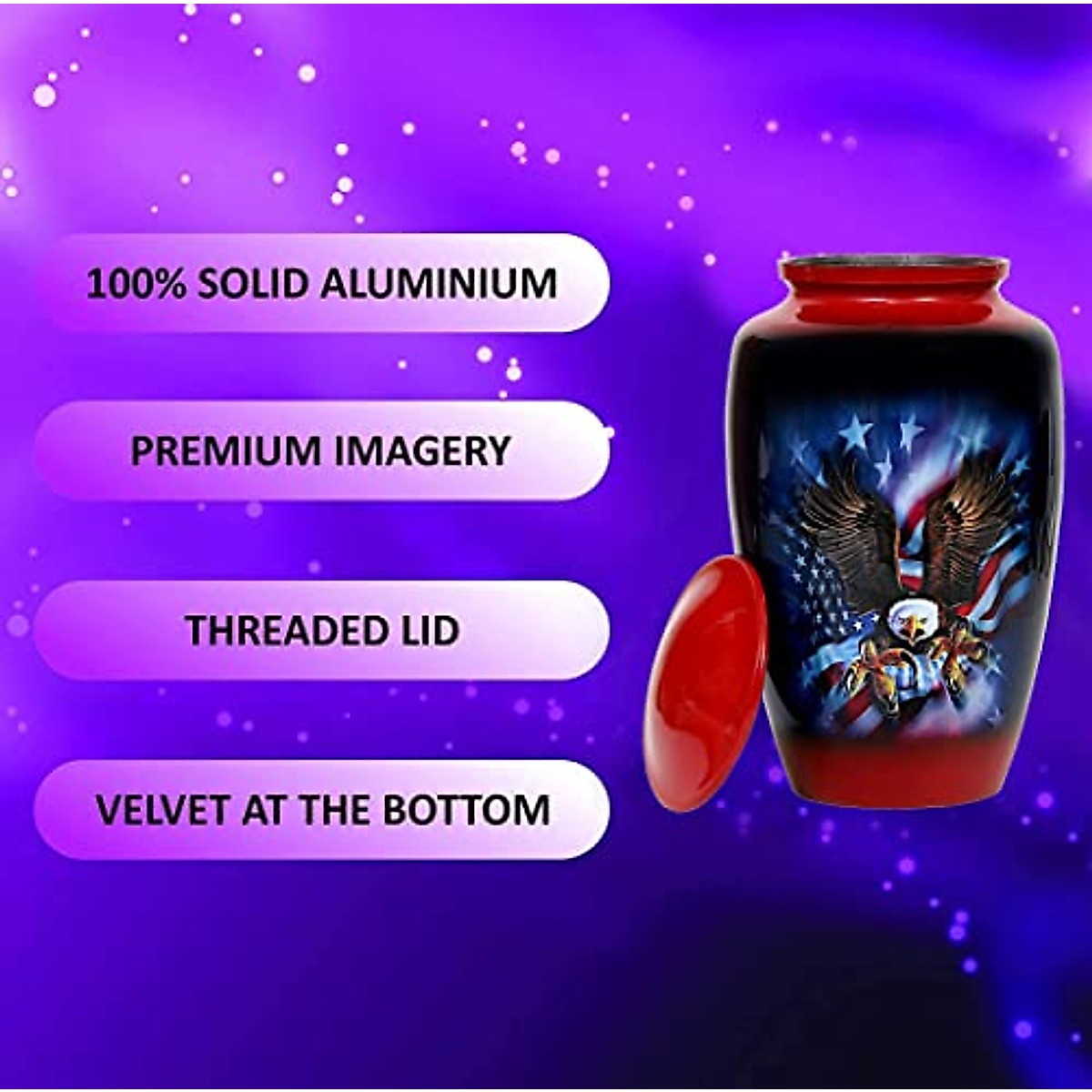 HLC Eagle with USA Flag Cremation Urn for Human Ashes - Adult Funeral Urn Handcrafted - Affordable Urn for Ashes (Adult (200 lbs) – 10.5 x 6 “ , Cremation Urn)