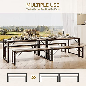 Gizoon 45.5" Dining Table Set for 4, Kitchen Dining Table with 2 Benches, Dining Room Table Set with Metal Frame & MDF Board, Space-Saving Dinette for Kitchen, Dining Room -Grey