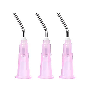 JMU 100Pcs Bent Dispensing Tips 18g, Blunt Tip Dispensing Needle, Dental Pre Bent Flow Dispensing Etch Tips, Disposable Oral Irrigation Needle Tips, Pink