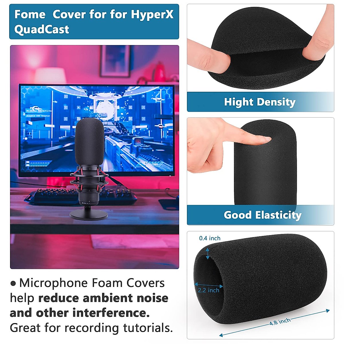 Pop Filter for Hyperx Quadcast,3 in 1 Quadcast S Mic Pop Filter + Furry Windscreen+ Foam Mic Cover for Hyperx Microphone,Professional Noise Reduction QuadCast Pop Filter Set by ChromLives, Combo 3Pack