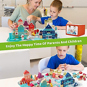 LENNYSTONE Wooden Building Blocks for Toddlers, Kids City Construction Stacking Creative Toys, Preschool Learning Education Block for Boys Girls Ages 2 3 4 5 (120 pcs)