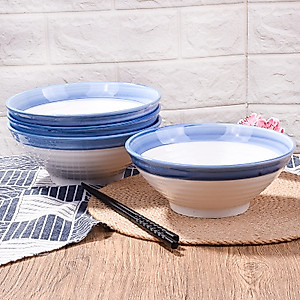 Swlthwen Japanese Vintage Style Ceramic Noodle Ramen Bowls Set of 4, 30.5 OZ Porcelain Noodle Soup Bowls