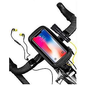 Bike Handlebar Bag, Waterproof Bicycle Frame Handlebar Bag Accessories Cycling Front Top Tube Pouch Pannier Bike Phone Mount Holder Stand for iPhone 15 14 13 12 11 Pro MAX XS XR Smartphone up to 6.7''