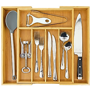 Diosbles Kitchen Bamboo Drawer Utensil Organizer Expandable Silverware Drawer Organizer and Cutlery Tray